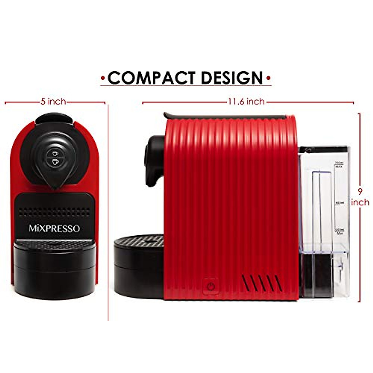 Mixpresso Espresso Machine for Nespresso Compatible Capsule, Single Serve Coffee Maker Programmable Buttons for Espresso and Lungo, Premium Italian 19 Bar High Pressure Pump 27oz 1400W (Red)