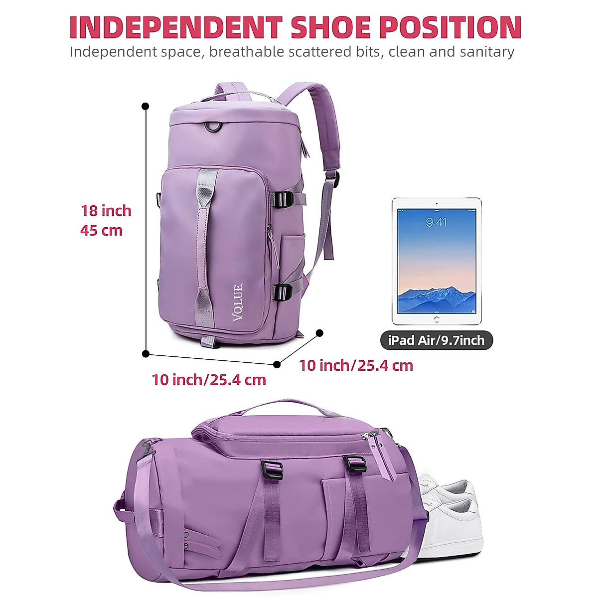 Gym Bag for Women - Sports duffel bag Travel Backpack Waterproof With Shoes Compartment Durable Weekender Overnight Bag(PURPLE)