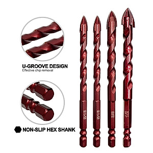 FEWELL Masonry Drill Bits 10 Pcs, Concrete Drill Bit Set Size 1/8" to 1/2", Professional High Cobalt Drill Bit Set for Tile Glass/Metal Brick Concrete Ceramic Plastic Wood