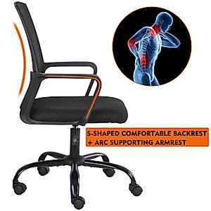 Desk Chairs Set of 8, Office Mesh Chair with Wheels Lumbar Support Rocking Ergonomic for Bedroom Living Room Home Executive Office Computer Chair Swivel Adjustable 36-40inch Black