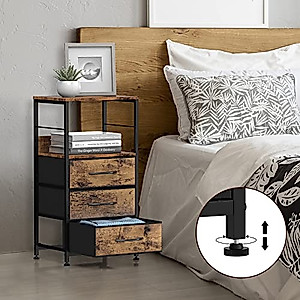 Nightstand Set of 2 Modern Bedside End Tables, Set of 2 End Tables with Drawers Night Stand Side Table with 3 Fabric Drawers Retro Bedside Tables for Livingroom Bedroom Office, Brown and Black