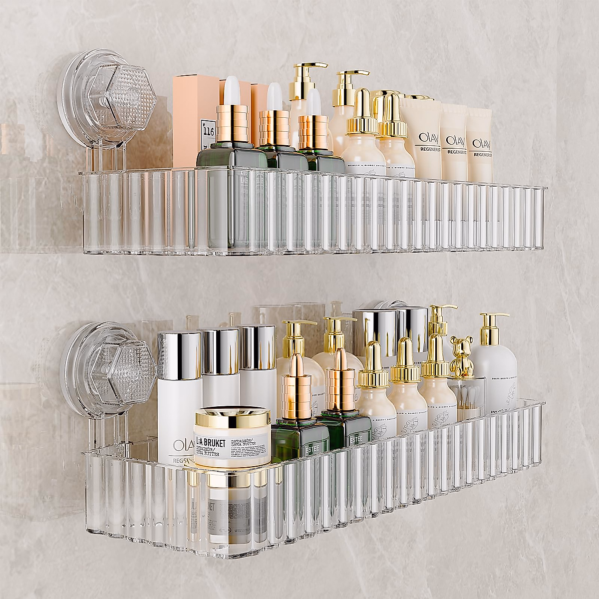 Ankoox Shower Caddy Suction Cup Bathroom Shower Organizer for Bathroom Storage Home Decor & Kitchen No Drilling Large Capacity Removable and Reusable Shower Shelves for Inside Shower. (clear, square)