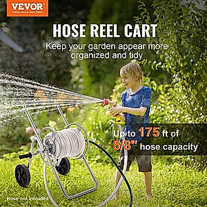 VEVOR Hose Reel Cart - Mobile Heavy Duty Steel Garden Tool Cart with Wheels, Holds up to 175 ft of 5/8'' Hose