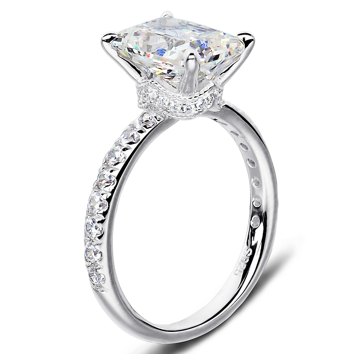 Rinxes Radiant Cut Moissanite Rings 7x9mm 3ct D Color VVS1 925 Sterling Silver Women's Moissanite Engagement Ring Size 5-10 (Moissanite, 10)