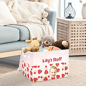Sinestour Custom Storage Bins with Lid Personalized Storage Basket Box Shelf Basket Closet Organizer for Home Toy Playroom (Strawberry)