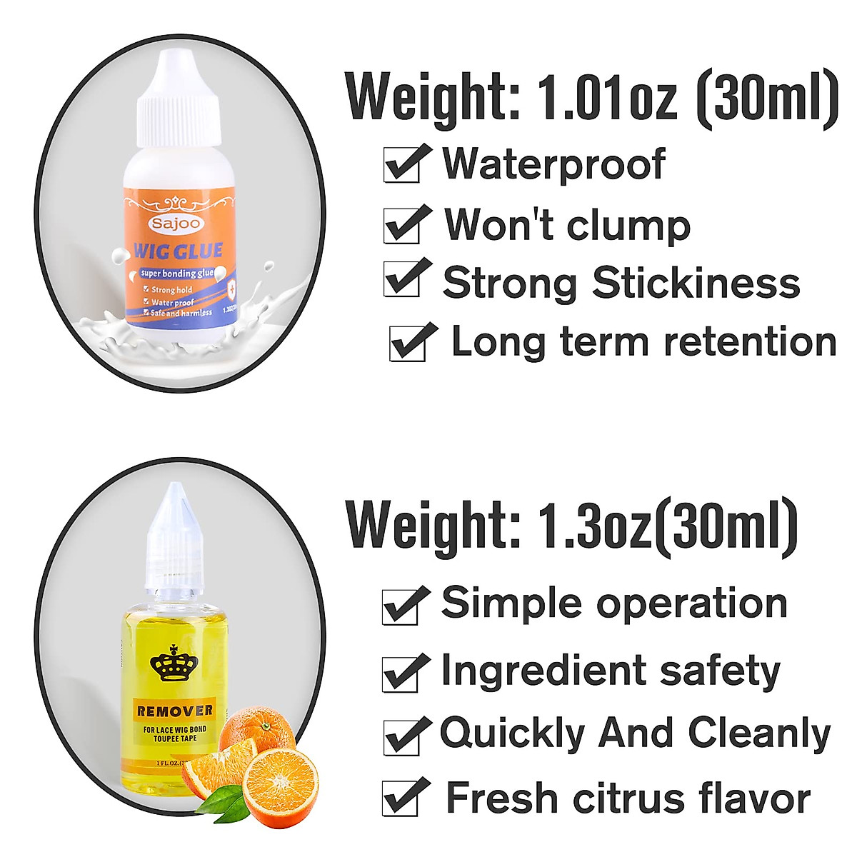 Sajoo Hair Replacement Adhesive and Wig Glue Remover,Tape in Extension Remover and Hair Pieces Replacement Strong Hold Adhesive Lace Glue Invisible Bonding,Frontal Toupee Hair Systems