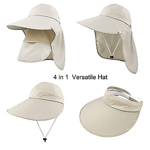Women Summer Sun Protection Hat Wide Brim UV Hats Removable Neck Face Flap Cap with Ponytail Hole for Fishing Climbing Gardening Beige
