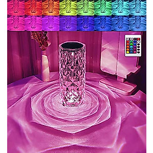 BGFHome Crystal Table Lamp RGB Color Changing Night Light ，Romantic LED Rose Diamond Touch Lamps for Living Room Housewarming Gift ( Remote & Touch