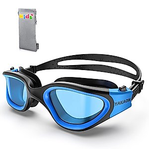 YAKAON Kids Swim Goggles 6-14, Wide View and Clear Vision Underwater, Non-Polarized Clear Lenses, Anti-Fog, UV Protection, & Leak-Proof Seal for Boys/Girls in Pools or Openwater