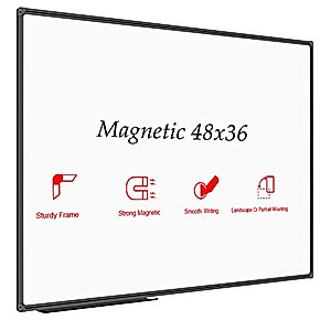 JILoffice Magnetic Whiteboard/White Board, Dry Erase Board 48 x 36 Inch, Black Aluminum Frame Wall Mounted Board for Office Home and School