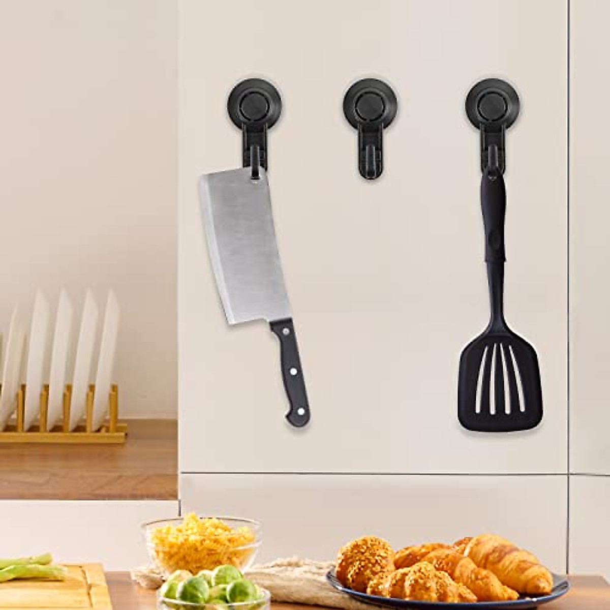 Suction Cup Hooks for Shower, Sticky Reusable Towel Hook, Bathroom Kitchen Wall Hooks Hanger for Towel Loofah, Reusable Bath Robe Hook,2 Packs(Black)