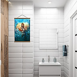Jesus Hanging Poster Wall Art with Wooden Frame - Fabric Canvas Print Painting Pictures 16x24 inch for Wall