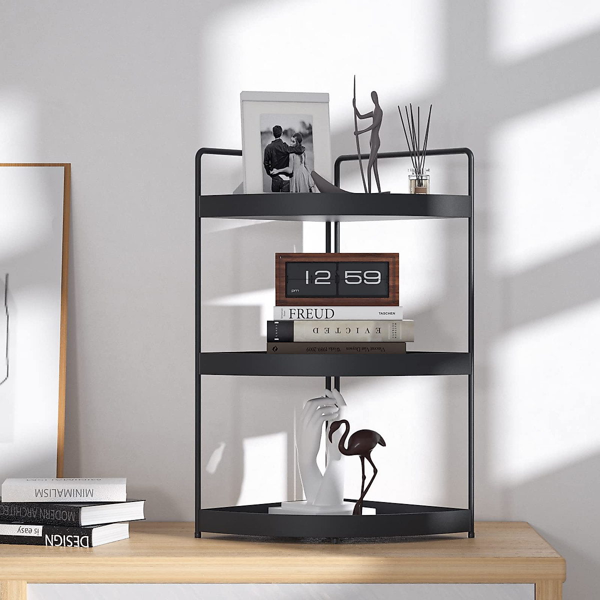 HANGXIN Bathroom Countertop Organizer, Vanity Tray Corner Shelf Storage Organizer for Makeup Cosmetic Perfume, Kitchen Spice Rack Metal Standing Shelf (3-Tire)