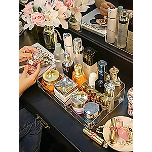 Clear Acrylic Makeup Organizer Tray,9 Spaces Cosmetic Display Case Storage Box for Lipstick,Makeup Brushes and Skin Care Product,13.8"x8.3"x3.6",Pack of 1