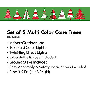 Winter Wonder Lane Multi-Color 2-Piece Twinkle String Cone Trees Set Holiday Seasonal Christmas Indoor/Outdoor Light-Up Decor