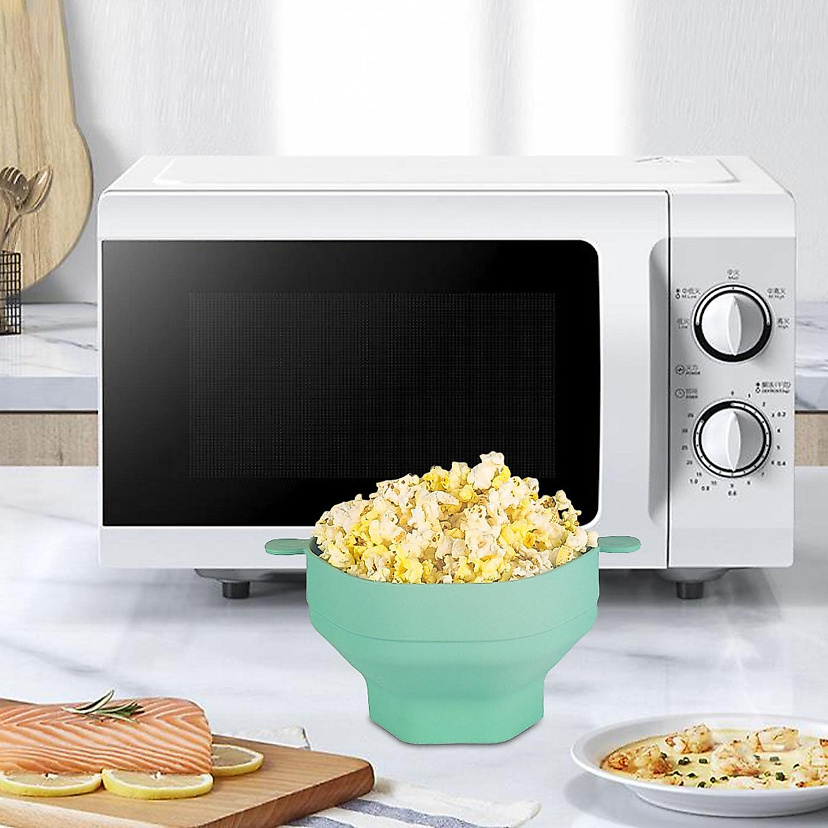 Microwave Popcorn Bowl, High Temperature Resistant Large Bowl, Silicone Microwave Hot Air Popcorn Popper Bowl With Lid, Easy to Operate Food Bowl for Household Kitchen Movie Night Parties