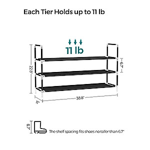 SONGMICS 3-Tier Shoe Rack with Shelves for Closet Entryway, Black ULSH053B01, 11 x 38.8 x 22.8 Inches