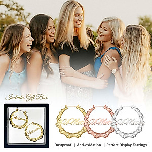 3UMeter Custom Bamboo Hoop Earrings for Women Silver Plated Custom Name Earrings Personalized for Women as a Jewelry Gift