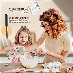 Sourdough Starter Jar, 2pcs Sourdough Starter Kit with Date Marked Feeding Band, Thermometer, Cloth Cover & Metal Lid, Reusable Sourdough Bread Baking Supplies, Home Baking Supplies