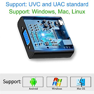 VGA Capture Card, VGA to USB Capture Device with Mic Input Support HD 720P Video for Gaming, Streaming, Teaching, Video Conference, Live Broadcasting