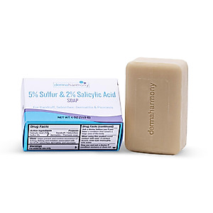 5% Sulfur 2% Salicylic Acid Bar Soap 4 oz – Crafted for those with Seborrehic Dermatitis, Dandruff, and Psoriasis (1 Bar)