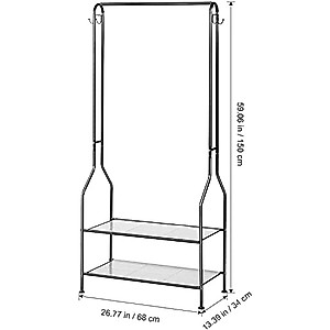 Heavy Duty Commercial Grade Clothing Garment Rack, 2-Tier Entryway Metal Coat Rack and Shoe Bench Storage Stand with Single Rod and 4 Hooks for Home Office Bedroom Max Capacity 66.1lbs, Black