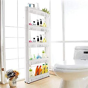 Slim Storage Cart Fits perfectly between the refrigerator and cabinet. 5 Tier Mobile Shelving Unit Organizer Slide Out Storage Cart