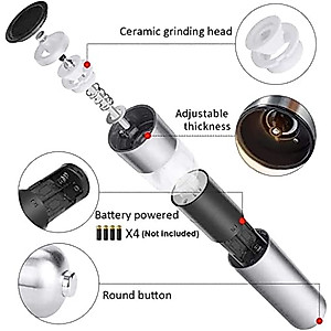 Stainless Steel Electric Salt And Pepper Grinder Set, Ceramic Grinding Blades, Automatic Grinder Shaker Battery Operated (2 Pack) Household