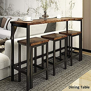 Merax 4-Piece Counter Height Extra Long Dining Table Set with 3 Stools and Side Table with Footrest Pub Kitchen Set (Brown)