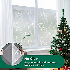 Beautyhero Christmas Snowflakes Decorations Window Privacy Film, Frosted Glass Window Film, Window Clings Static Cling for Home Bathroom Rental Decor 17.7 x 78.7 Inch
