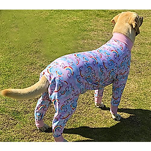 PriPre Dogs Surgery Recovery Suit Unicorn Printed Long Sleeve Shirts Soft Pajamas Onesie Jumpsuit Prevent Licking Dogs Shedding Suit for Large Dogs(Pink,2XL)