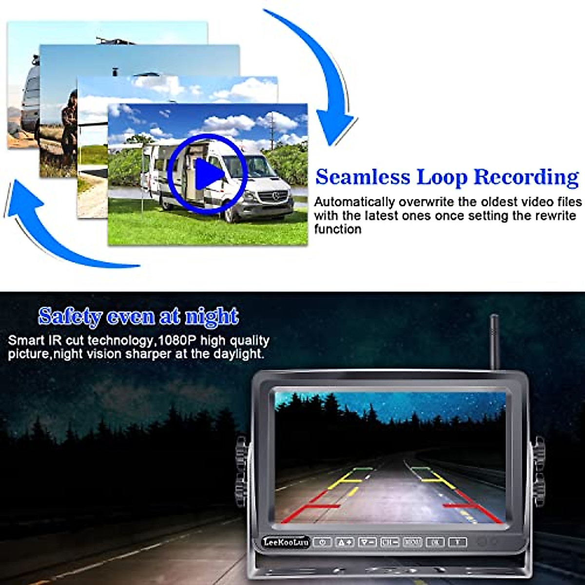 LeeKooLuu RV Backup Camera Wireless HD 1080P 7 Inch Touch Key Screen ...