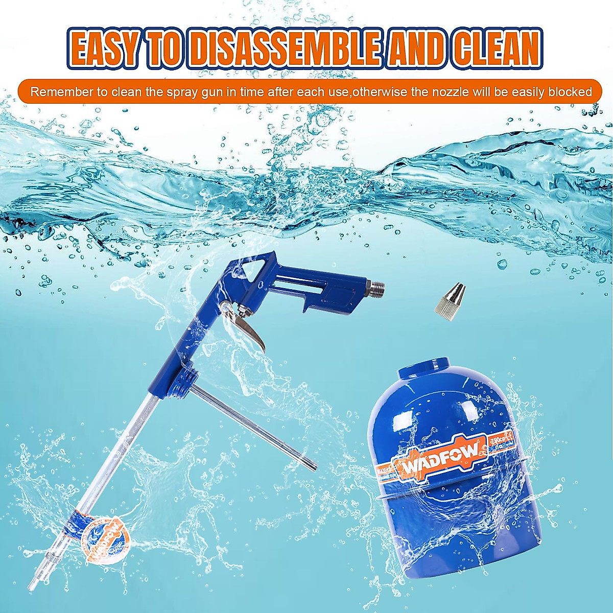 WADFOW WGA3512 Large Container Paint Sprayer,Air Washing Gun,Ideal for Engine Painting&Cleaning, Automotive,Home Interior and ExteriorFurniture,etc,Blue