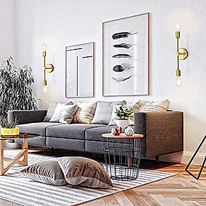 SunRider 2-Light Vanity Light Fixtures, Gold Bathroom Wall Sconce Mid Century Modern Wall Mounted Lamp Brushed Golden Sconce Indoor Vintage Wall Light