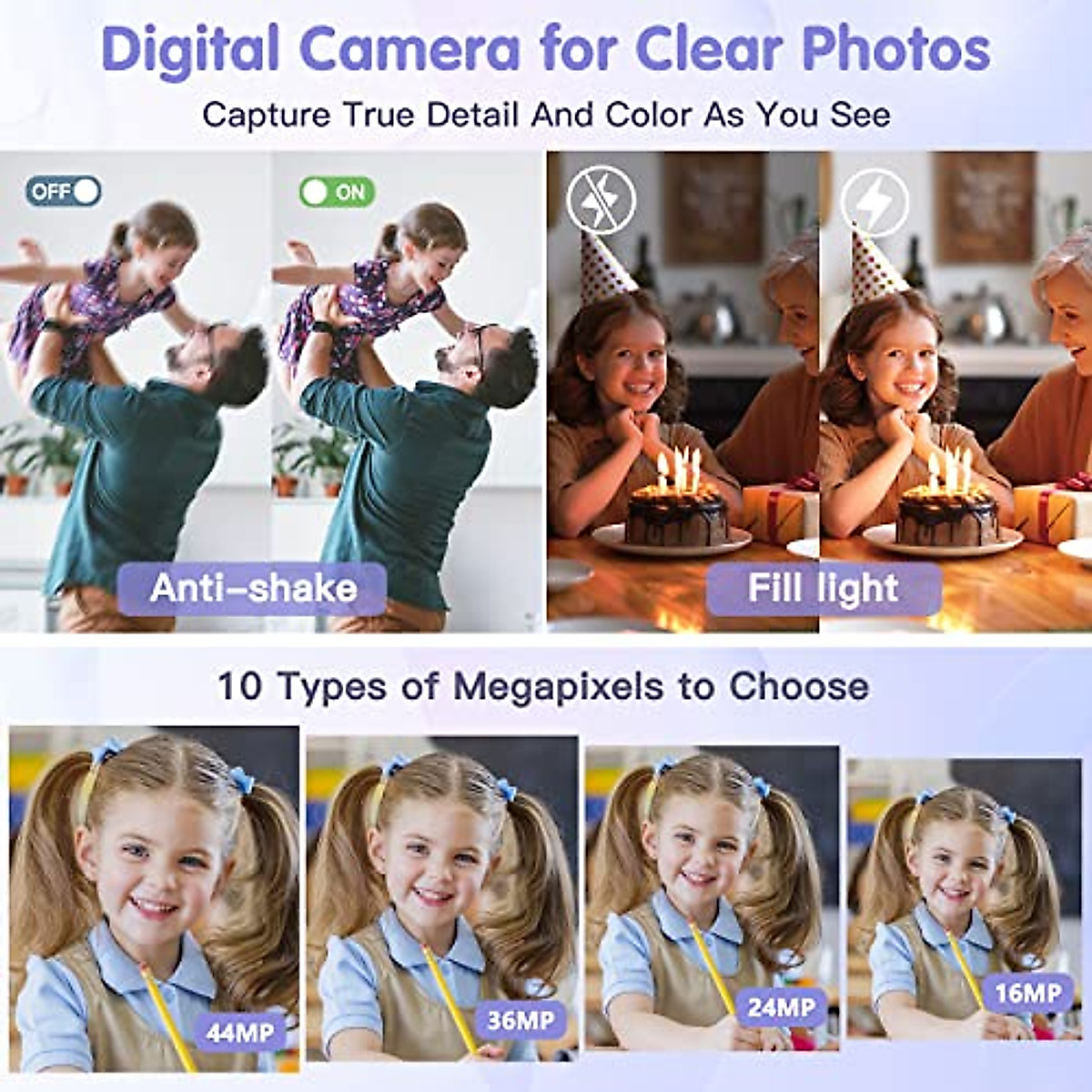 Newest Digital Camera, 1080P Digital Camera for Kids with 32GB Card Anti-Shake, Portable Point and Shoot Camera Fill Flash 16X Zoom, Small Camera