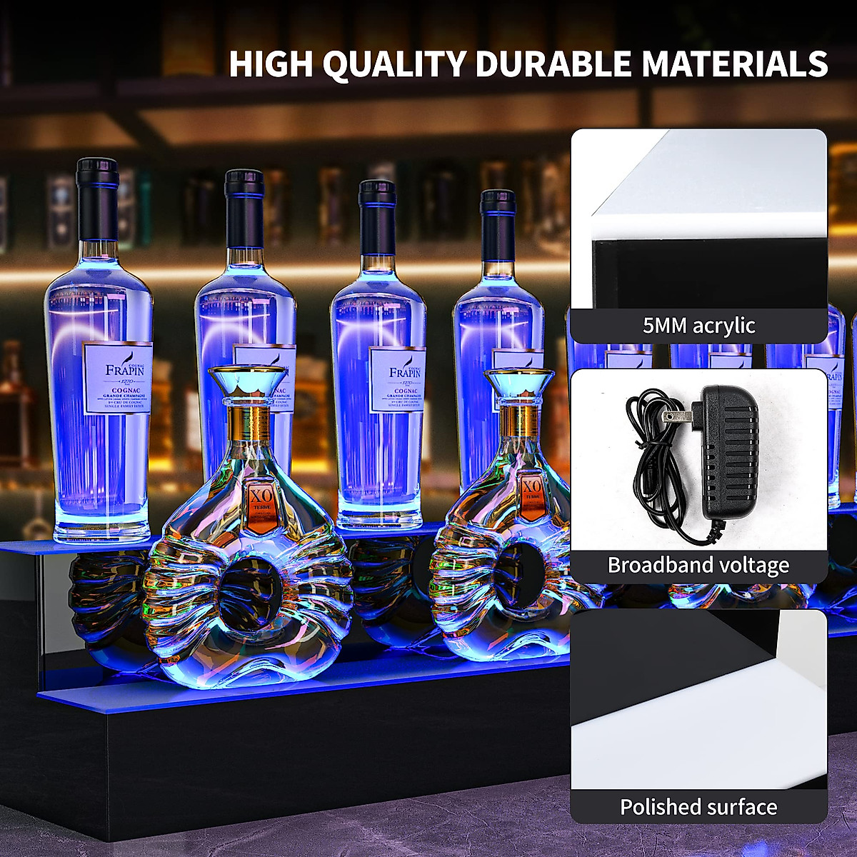 YITAHOME LED Lighted Liquor Bottle Display Shelf, 2-Step 60-inch Bar Liquor Alcohol Shelf for Home Counter Party, Acrylic Mounted Whiskey Rack Stand with Remote & App Control
