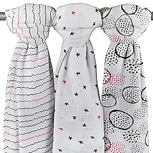 Muslin Swaddle Blanket 100% Soft Muslin Cotton 3 Pack 47"x 47" (Hot Pink)