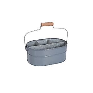 Galvanized Metal Caddy with 4 Compartments, Kitchen Utensil Holder, Drink Tub Caddy, Picnic Caddy, Serveware Utensil Organizer, Multipurpose Storage Bin With Handle- 12 Inch- Charcoal