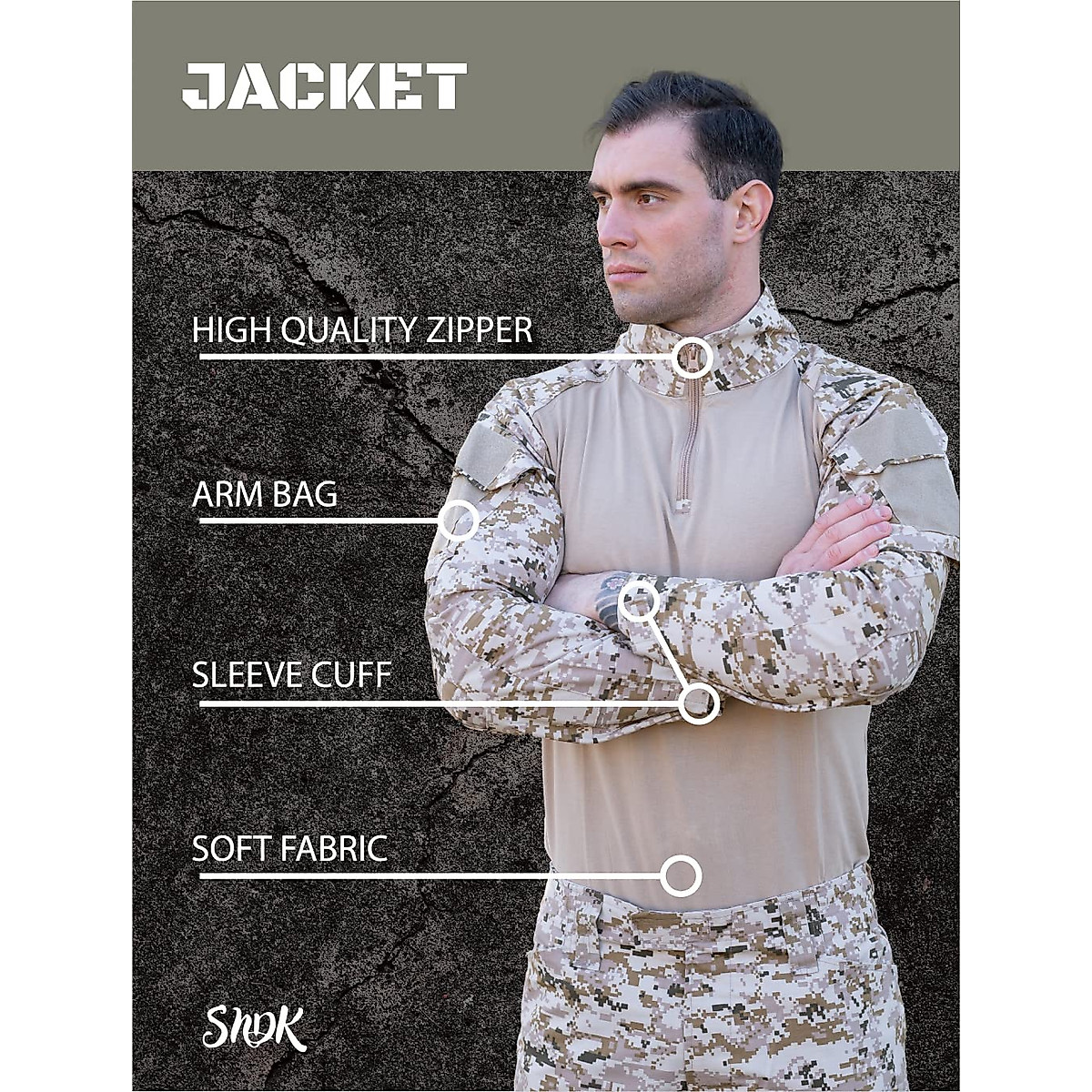 Military Uniform for Men - Camo Long Sleeve Shirt Men & G3 Combat Pants with Knee Pads - Combat Camouflage Tactical Suit - Fishing, Hunting, Shooting, Paintball, Airsoft Clothes 1/4 Zip (X-Large)