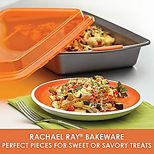 Rachael Ray Bakeware, Nonstick Baking / Cake Pan With Lid and Grips, Rectangle - 9 Inch x 13 Inch, Gray