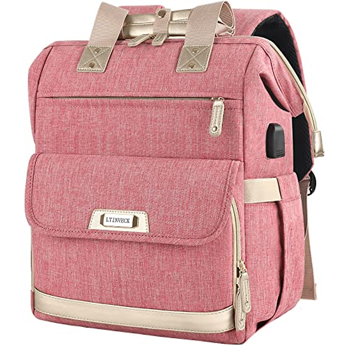 Laptop Backpack for Women,Convertible Tote 15.6 Inch Computer Bag Travel Backpack Airline Approved,Wide Open Large USB Charging Port Teacher Nurse Backpack RFID Anti Theft College School Bookbag Pink