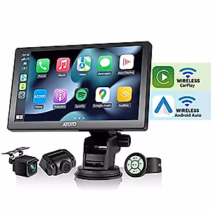 ATOTO P8 Portable Wireless Android Auto 7inch Car Stereo, Wireless CarPlay, with 1080P Dual Recording Cameras, Remote Control, WDR & Auto Dimmer, Fast Charge, Support Up to 128G SD, P807PR