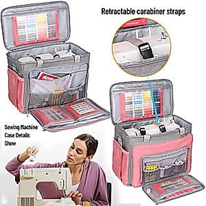 FINESUN Sewing Machine Bag, Grey& Pink - Foldable Deluxe Sewing Machine Carrying Case for Brother, Singer, Bernina and Most Machines