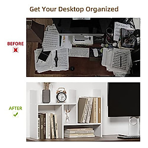 TY ARTS & CULTURE - Expandable Wood Desktop Storage Organizer Multipurpose Desk Bookshelf Display Shelf Rack Counter Top Bookcase for Office Home (Style 1, Light Purple)