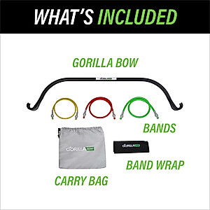 Lite Gorilla Bow Portable Home Gym Resistance Bands and Bar System for Travel, Fitness, Weightlifting and Exercise Kit, Full Body Workout Equipment Set (Lite Bow, Black, Base Bundle)