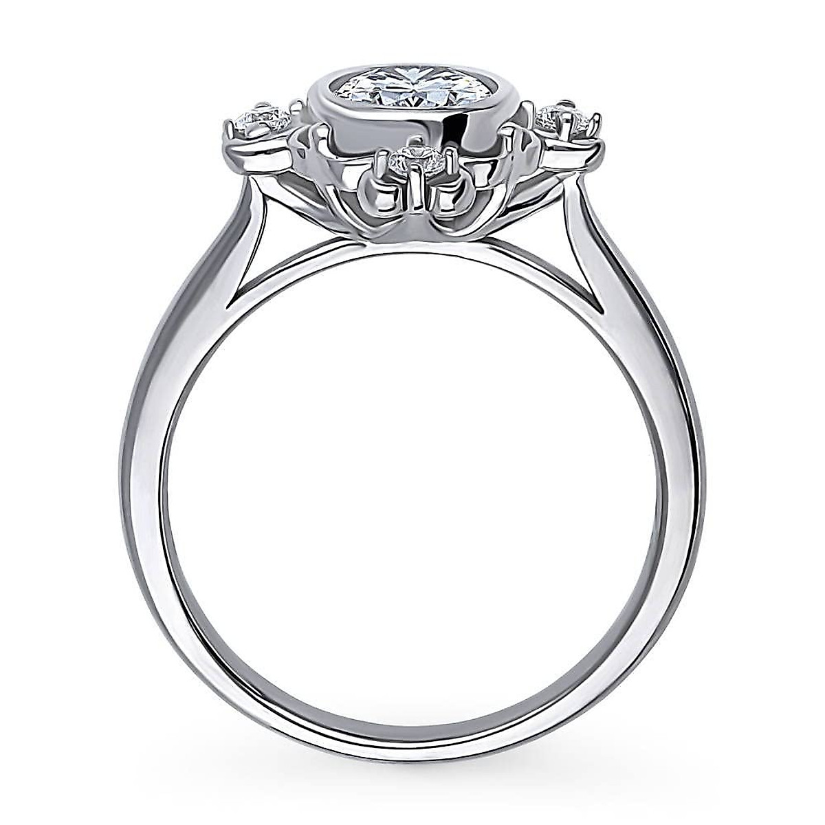 BERRICLE Sterling Silver Flower Cubic Zirconia CZ Art Deco Promise Ring for Women, Rhodium Plated Size 9