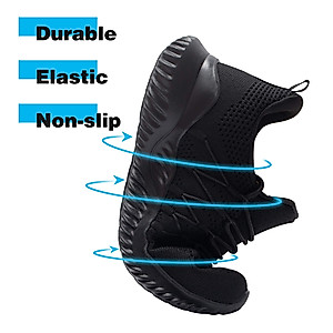 Non Slip Walking Shoes for Women - Slip on Sneakers Lightweight Fashion Casual Tennis Shoes All Black Size 10.5