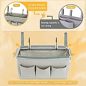 Lilithye Bedside Caddy Bedside Organizer Bedside Storage Caddy with Fixed Straps and Water Bottle Holder for Home College Dorm Bunk Bed Hospital Bed Crib Bed Rails (Grey)