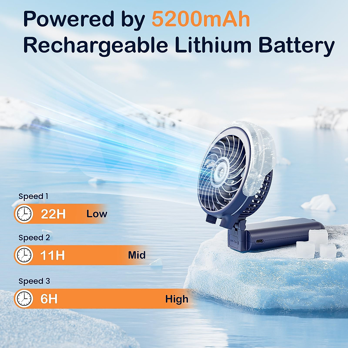 HandFan 5200mAh Portable Misting Fan with Charger, Rechargeable Handheld Personal Mister Fan, Battery Operated Spray Water Mist Fan, Electric Mini Hand Fans for Beach, Travel, Outdoors(Royal Blue)