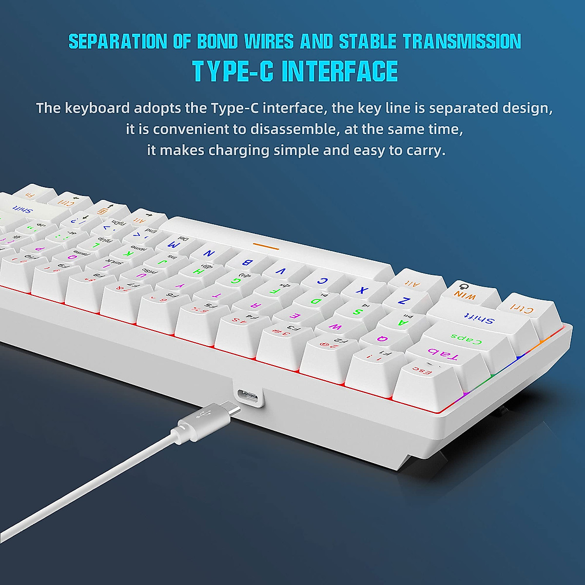 Snpurdiri Wired 60% Mechanical Gaming Keyboard, Blue Switch Anti-Ghosting 61 Key Keyboard with RGB Backlit and Double Foot, Ultra-Compact White